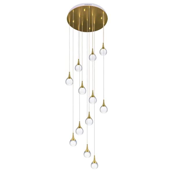 GoYeel 12-Light Modern Crystal Staircase Chandelier, Gold Multi-Pendant ...