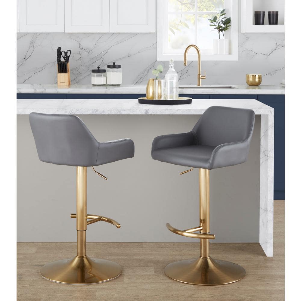 Lumisource Daniella 32.25 in. Grey Faux Leather and Gold Metal ...