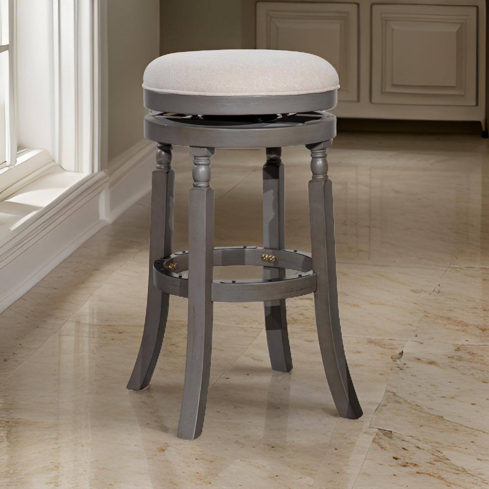 Benjara 30 in. Beige, Gray and Black Backless Wood Frame Bar Stool with ...