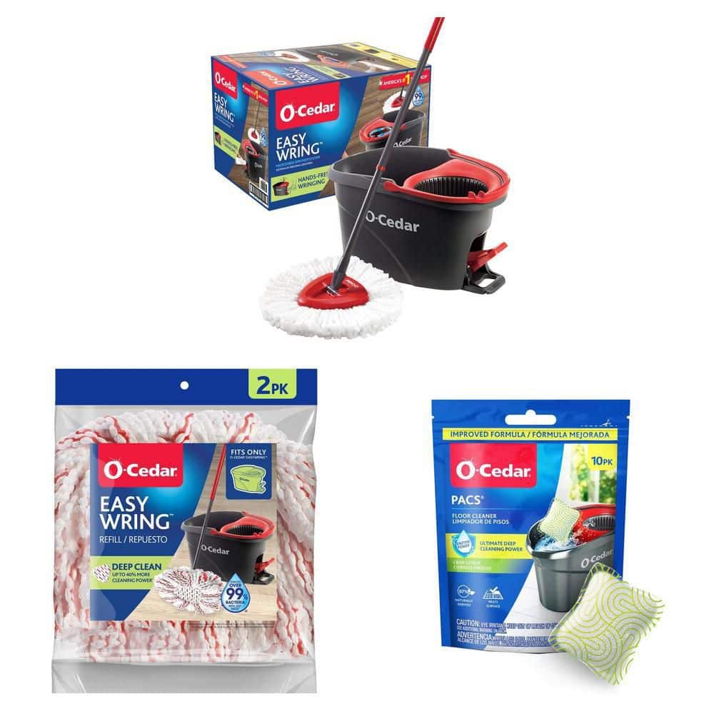 O-Cedar EasyWring Microfiber Spin Mop Bucket System, Mop Head Refills ...