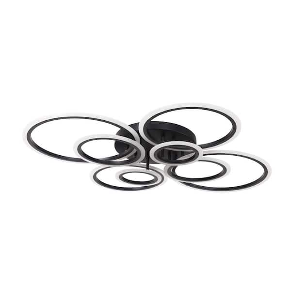 YANSUN 38 in. 8-Light Cluster Matte Black and White Rings Modern LED ...