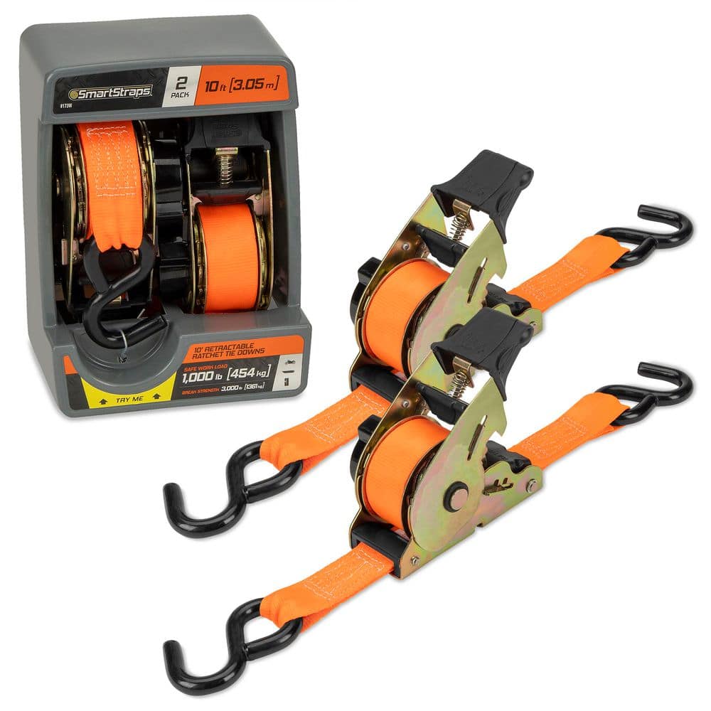 SmartStraps 10 ft. x 1.5 in. Orange Retractable Ratchet Tie Down Straps ...