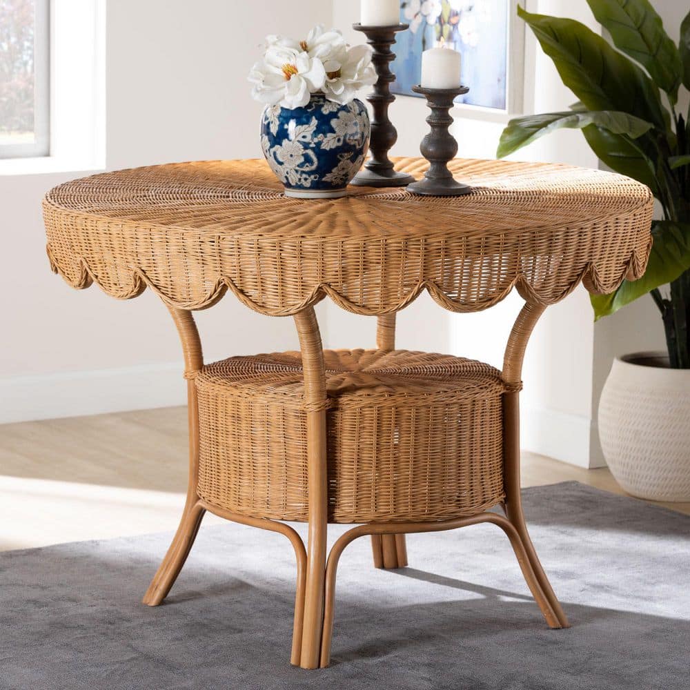 bali & pari Abena Light Honey Rattan Wicker 4 Legs Dining Table Seats 4 ...