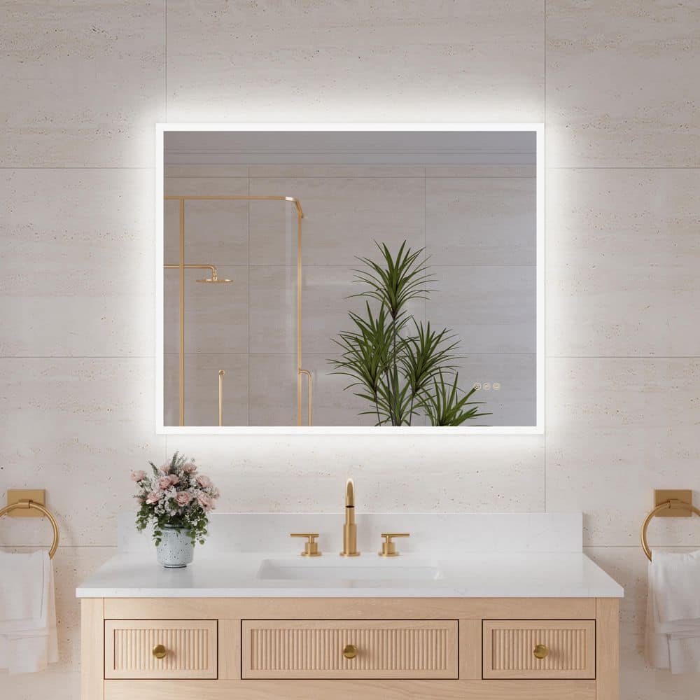ANGELES HOME 40 in. W x 32 in. H Rectangular Framed LED Wall Bathroom ...