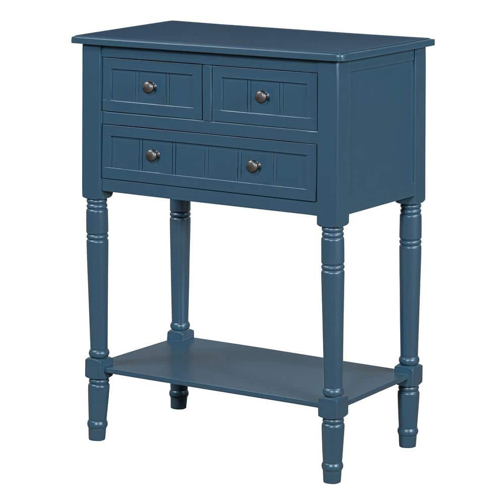 Polibi 23.7 in. Navy Rectangle Wood Console Table with 3-Storage ...