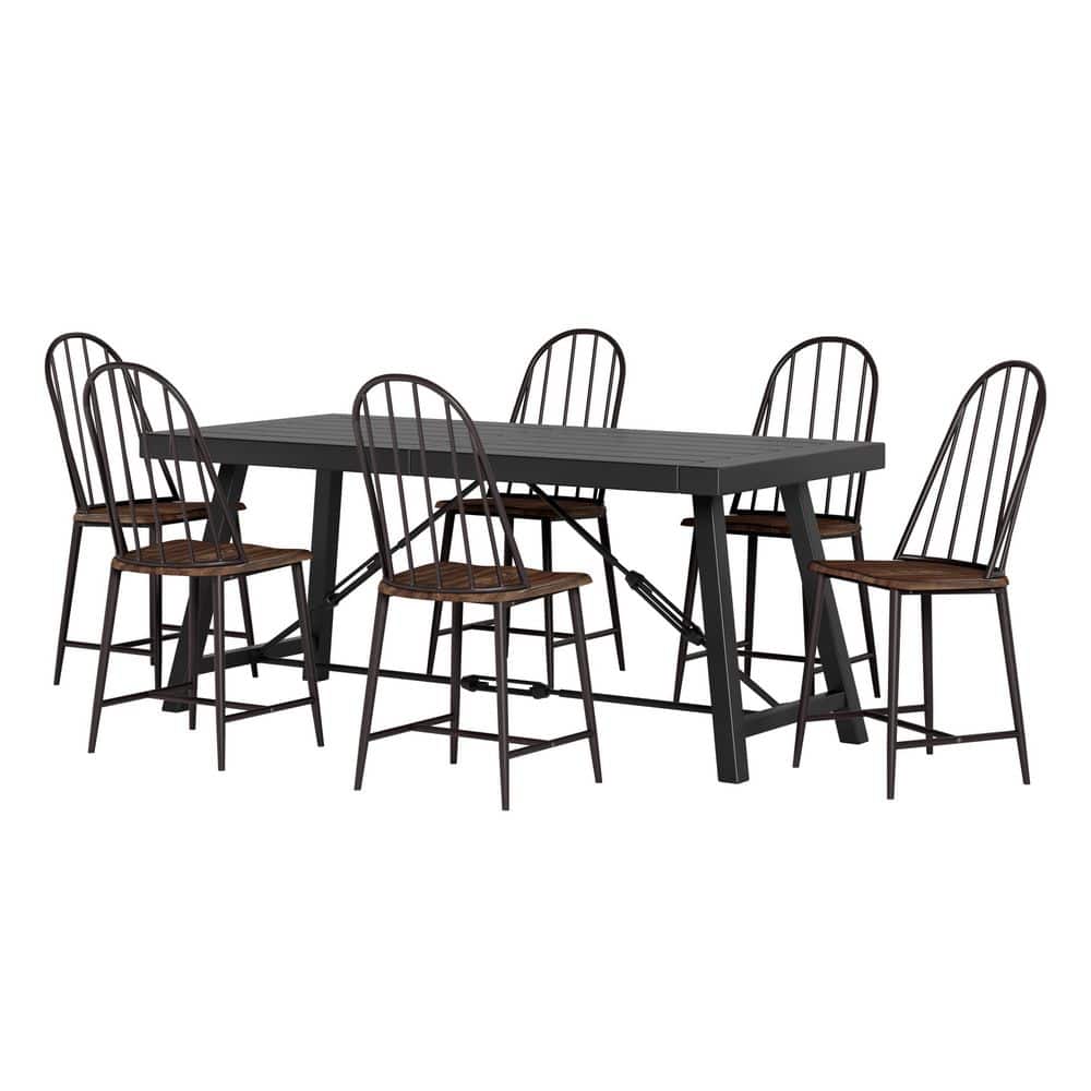 Noble House Izaak 7-Piece Black and Dark Brown Dining Set 109485 - The ...