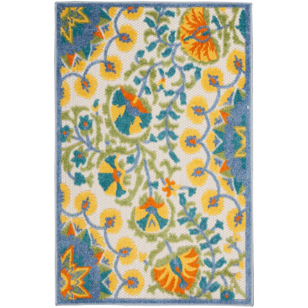Nourison Aloha Multicolor doormat 3 ft. x 4 ft. Floral Contemporary ...