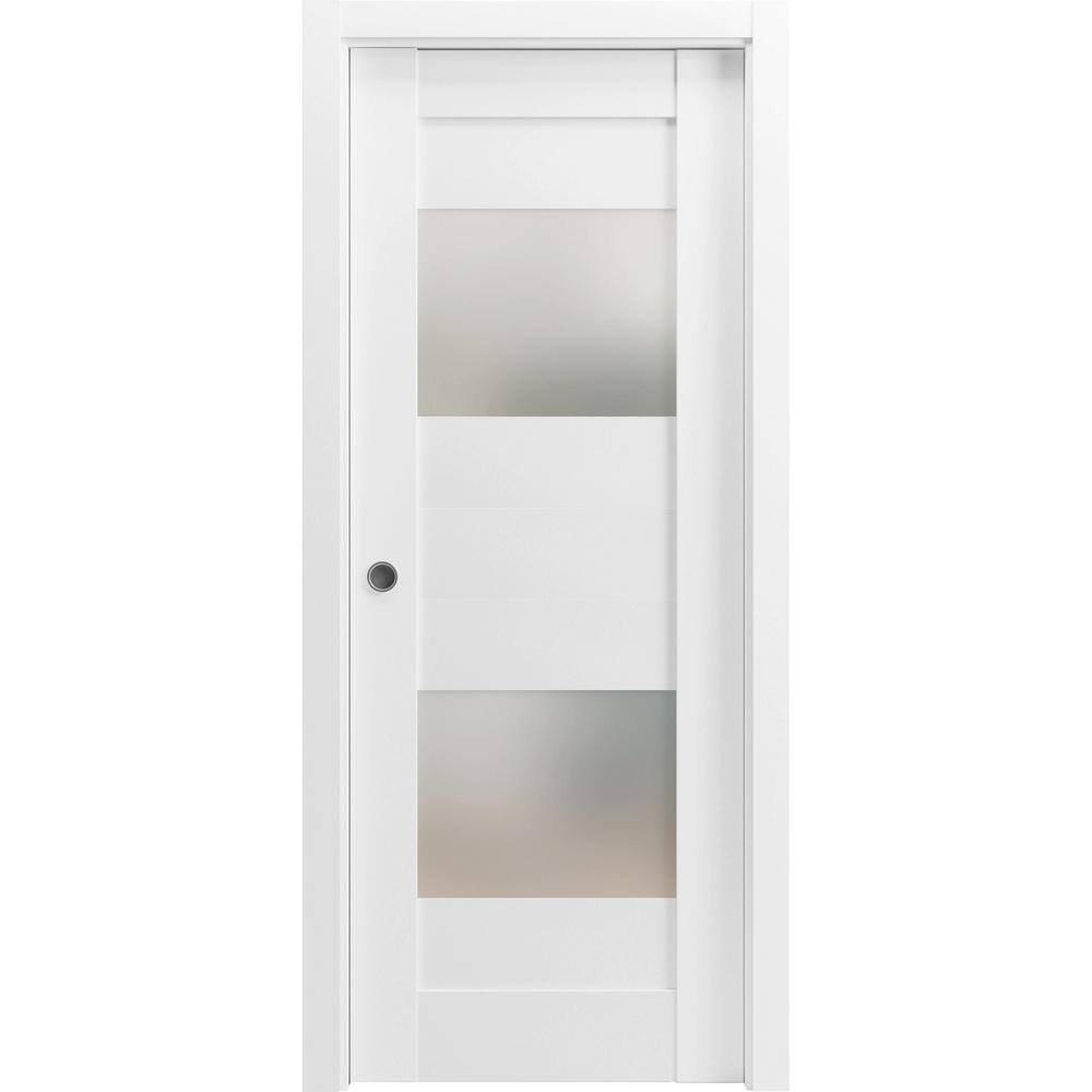 VDOMDOORS 42 in. x 80 in. 1 Panel White Finished Solid MDF Sliding Door ...
