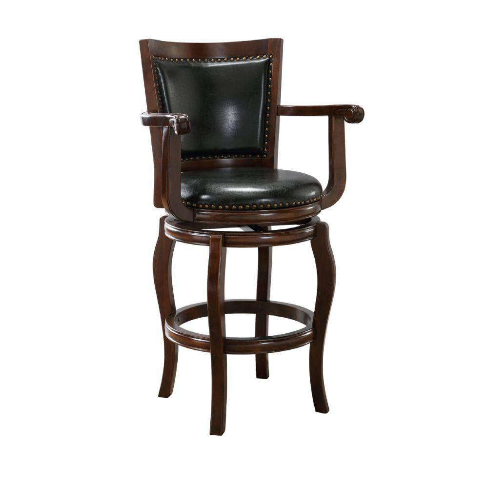 Benjara 21 in. Espresso Brown and Black Full Back Wooden Frame Faux ...