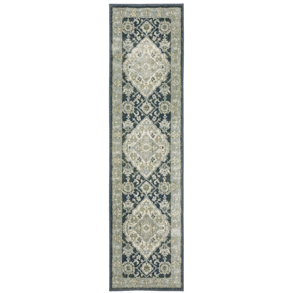 AVERLEY HOME Brixworth Blue/Ivory 2 ft. x 7 ft. Traditional Oriental ...