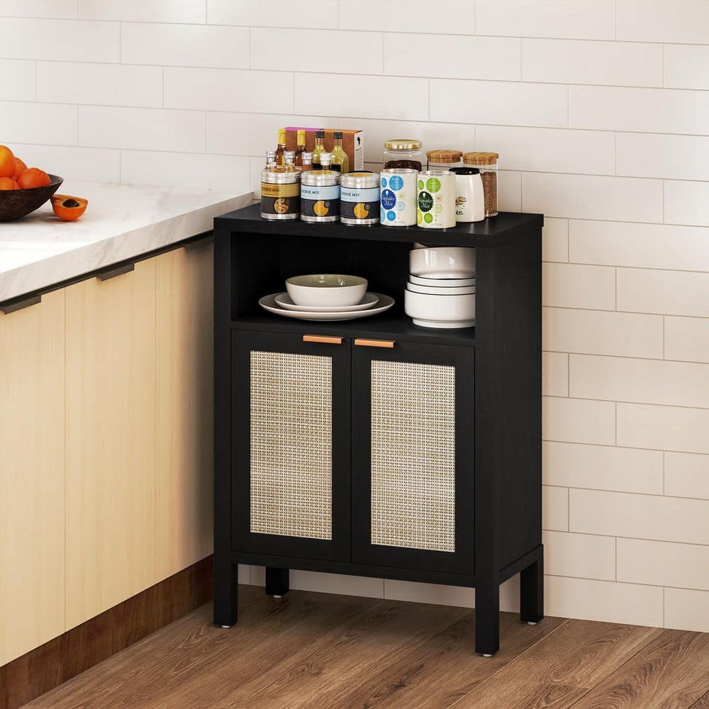 HOMCOM Distressed Black MDF 23.3 in. Sideboard with Adjustable Shelf ...