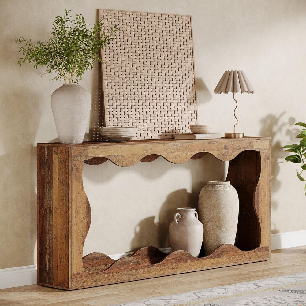 BYBLIGHT Turrella 63 in. Mix Brown Rectangle Wood Farmhouse Console ...