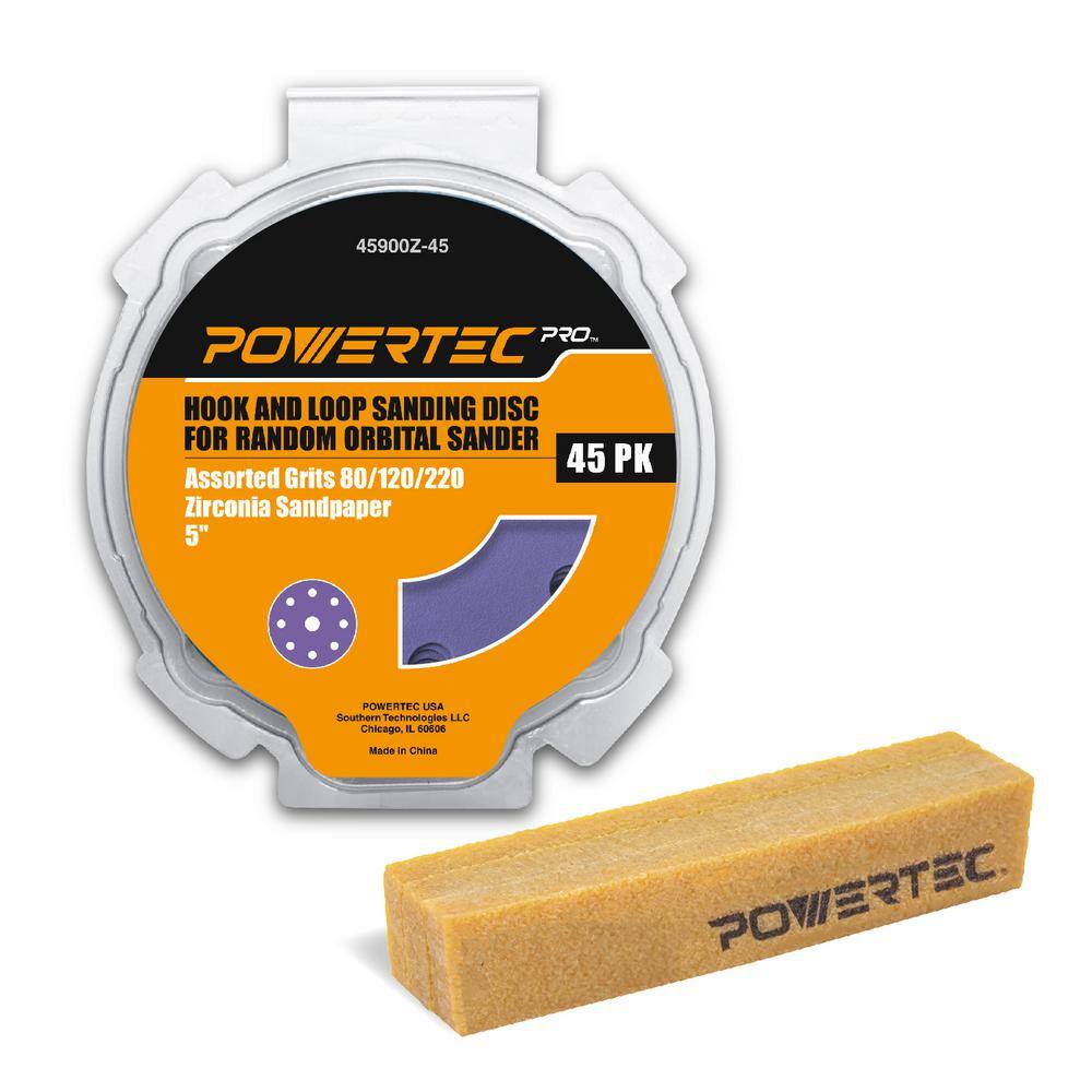 ‎POWERTEC 5 in. 80/120/220 Grit Zirconia Assorted Hook and Loop (45PK ...