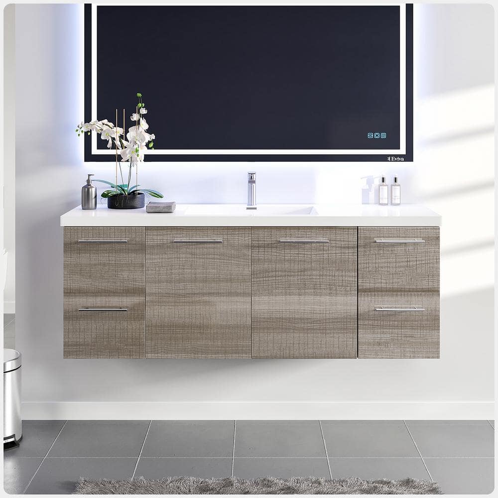 Eviva Axel 60 in. W x 21.7 in. D x 23 in. H Floating Bath Vanity in Ash ...