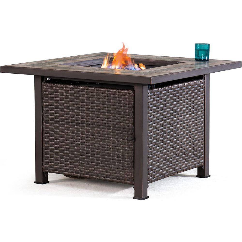 Buy Pollack Square Ceramic Tile Top with Wicker Propane Powered Fire ...
