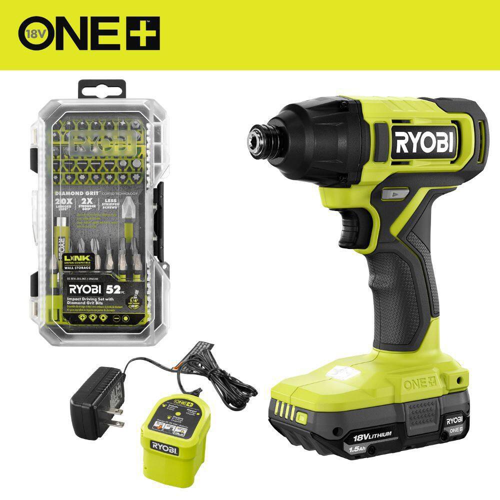 RYOBI ONE+ 18V Cordless 1/4 in. Impact Driver Kit with 1.5 Ah Battery ...