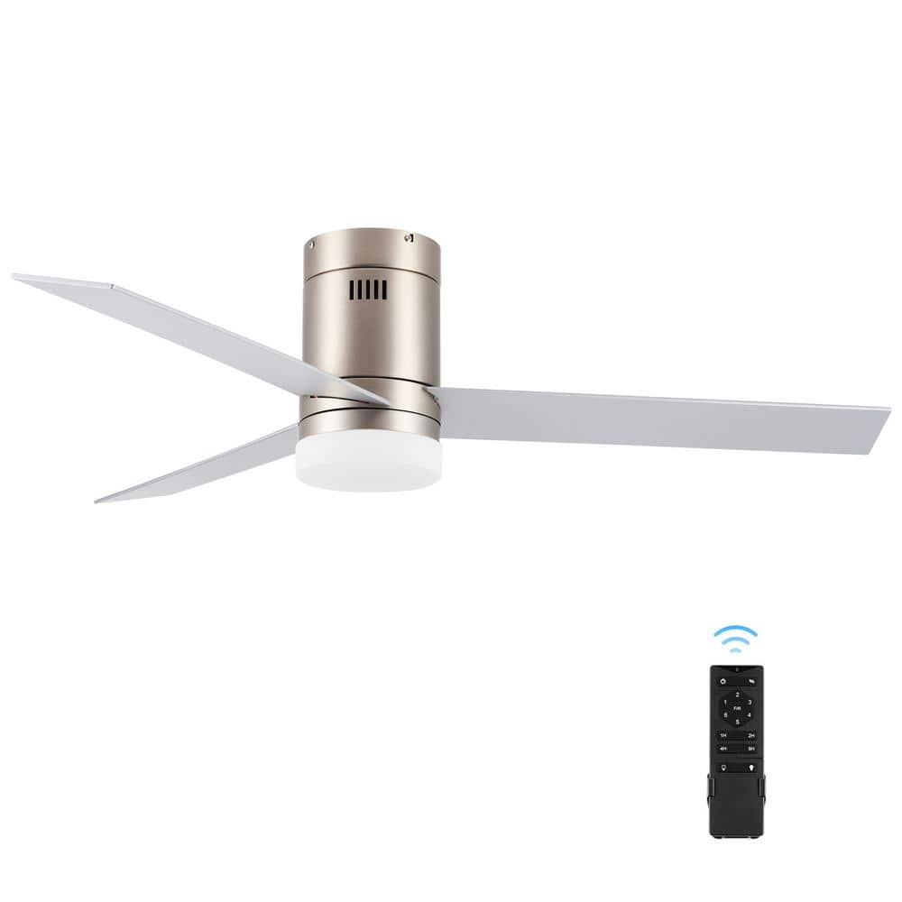 Merra 52 in. LED Indoor Silver Flush Mount Ceiling Fan with Light and ...