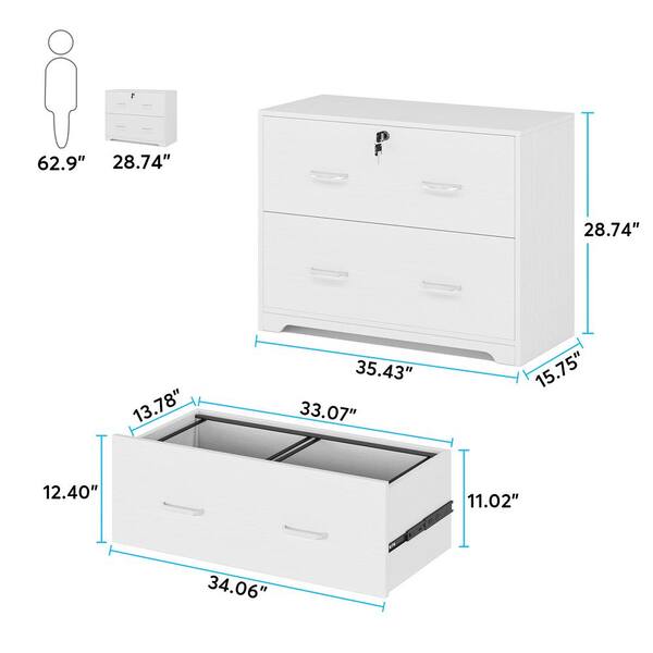 Tribesigns Frances 35 In White Wood 2 Drawer Lateral File Cabinet For ...