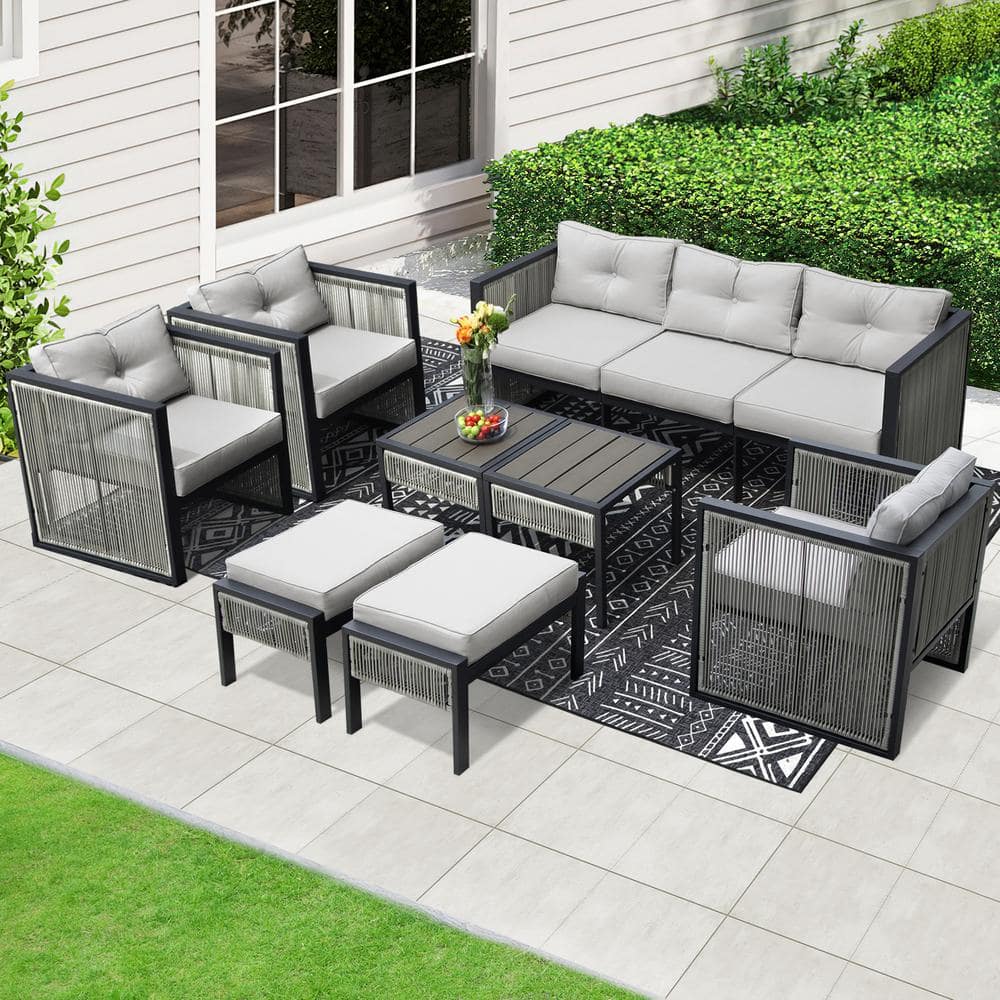 FINCATI 10-Pieces PE Wicker Outdoor Patio Sectional Set with Gray ...