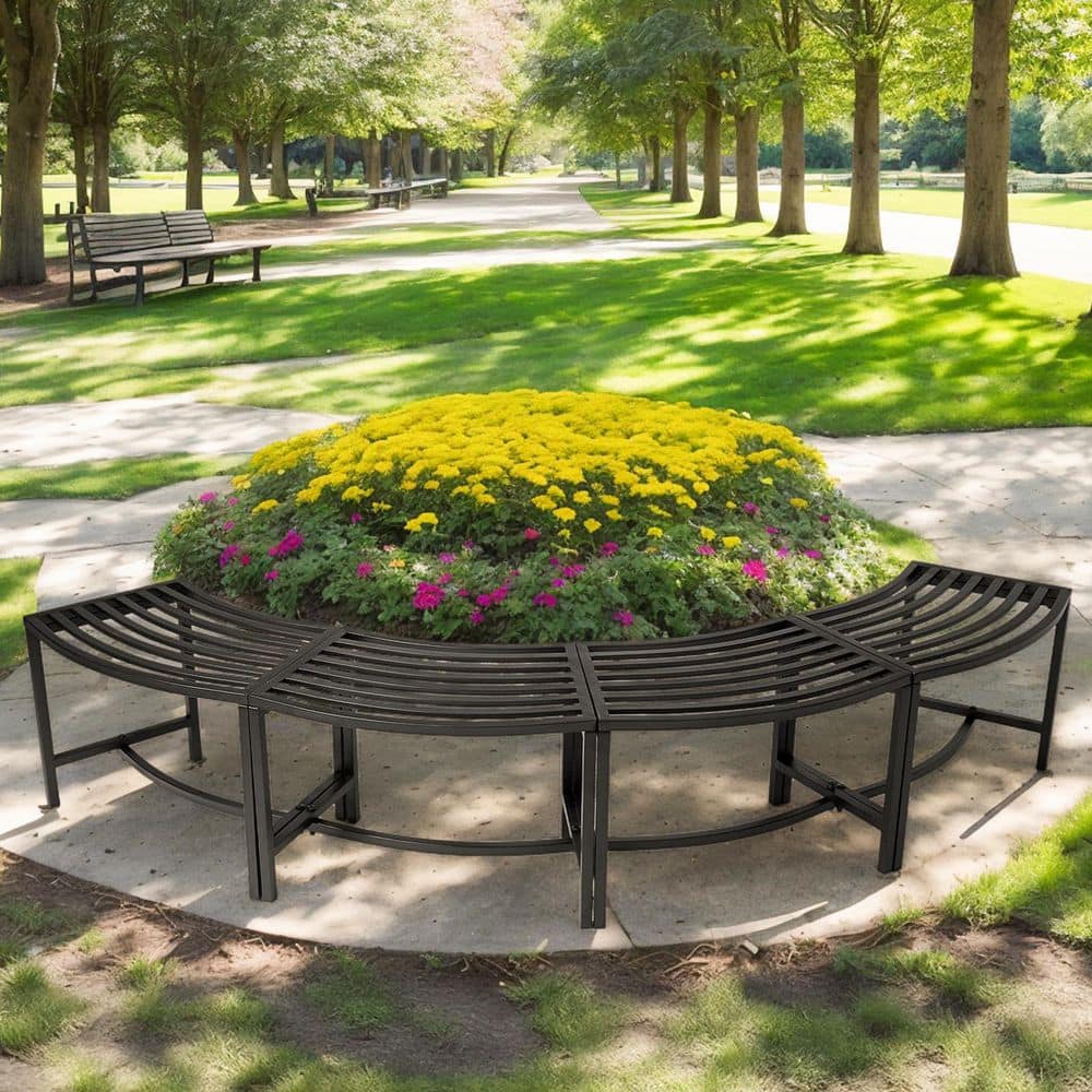 Karl home 23 in. Arc-Shaped Black Iron Outdoor Ottoman Bench (4-Pack ...