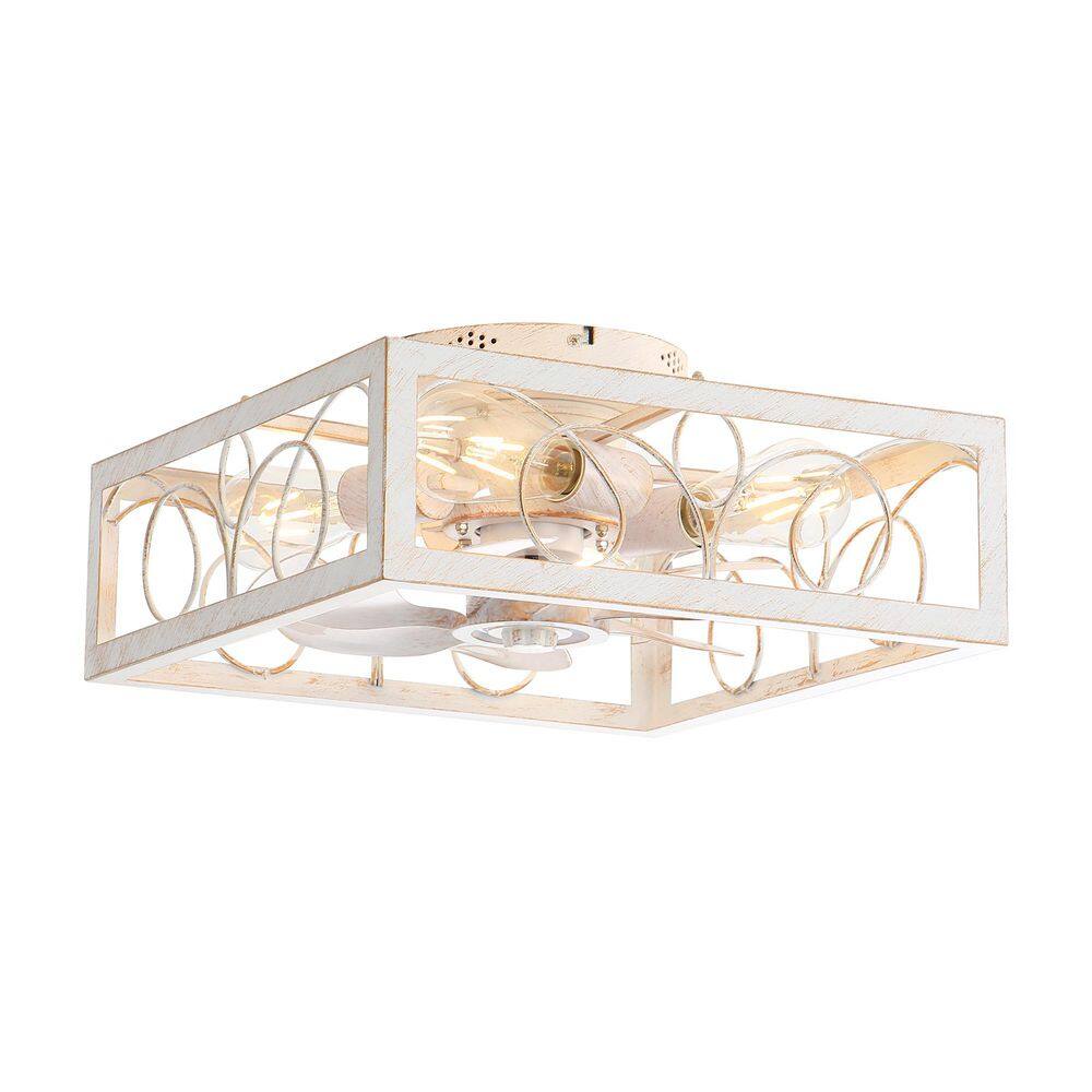 Breezary Square 16 in. Indoor Modern White/Gold Flush Mount Ceiling Fan ...