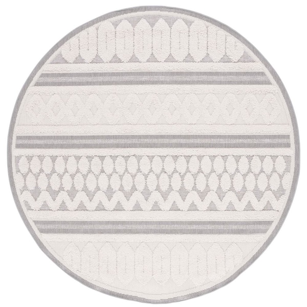 SAFAVIEH Cottage Ivory/Gray 7 ft. x 7 ft. Striped High-Low Indoor ...