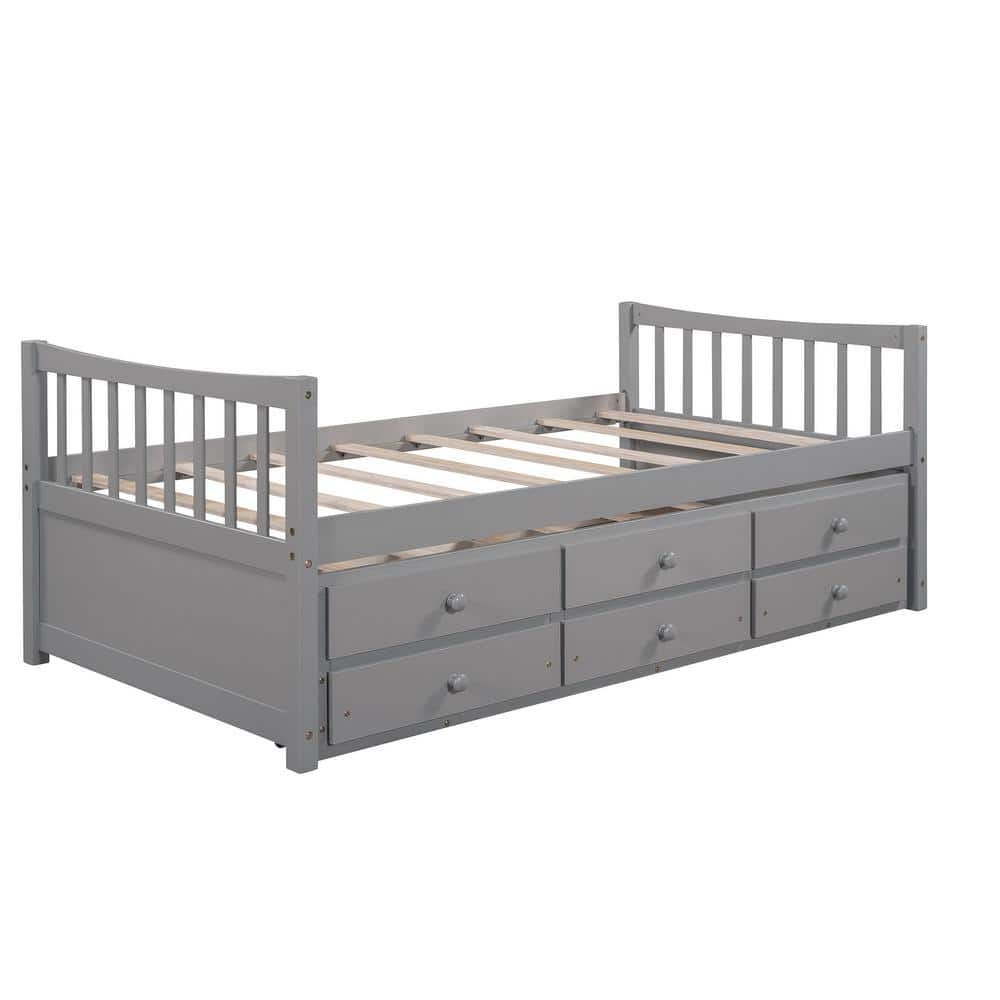 SUNRINX Gray Twin Daybed with Trundle and Drawers MG4-1WE - The Home Depot