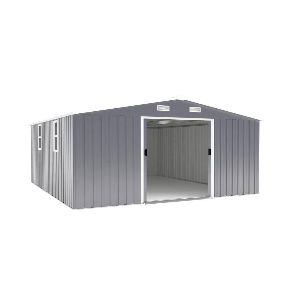 11.58 ft. x 9.48 ft. Premium Outdoor Steel Storage Shed with Protective ...