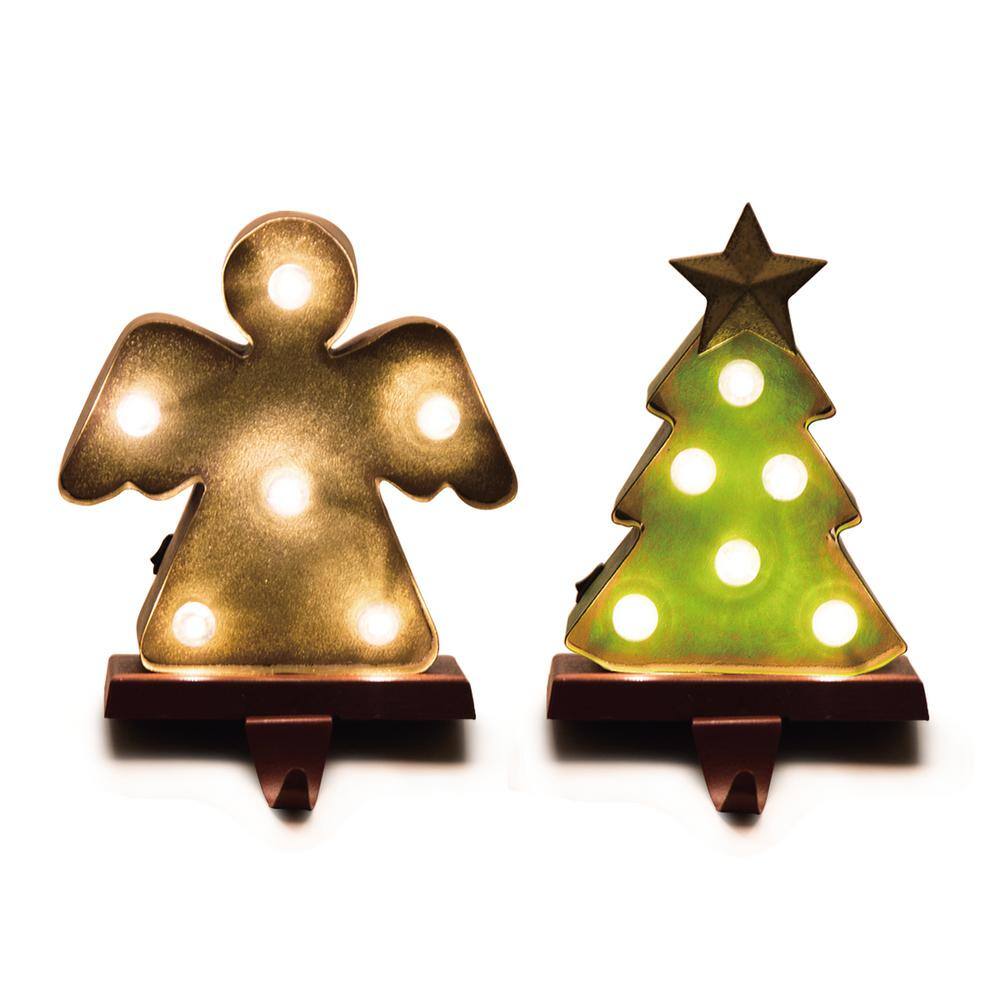 Glitzhome Marquee LED Angel & Tree Stocking Holder(Set of 2) 2005000031 ...