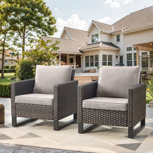 Bellefurn UvaNest 2-Piece Brown Wicker Outdoor Lounge Chair with Deep ...