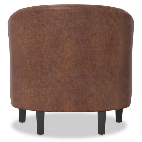 Simpli Home Austin Tub Chair in Distressed Saddle Brown Vegan Faux Leather