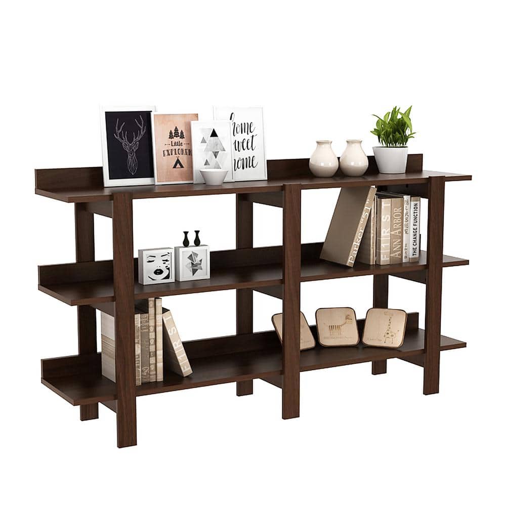 Costway 59 in. Brown 33 in. Rectangle Wood 3 Tier Console Table with ...