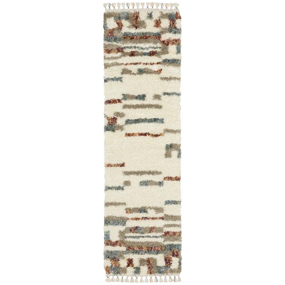 AVERLEY HOME Avalon Ivory/Multi-Colored 2 ft. x 8 ft. Abstract Stripe ...