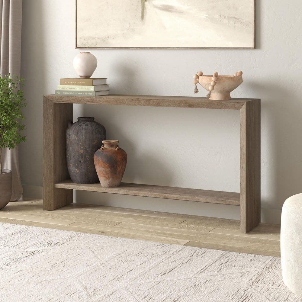 Meyer&Cross Osman 55 in. Antiqued Gray Oak Rectangle MDF Top Console ...
