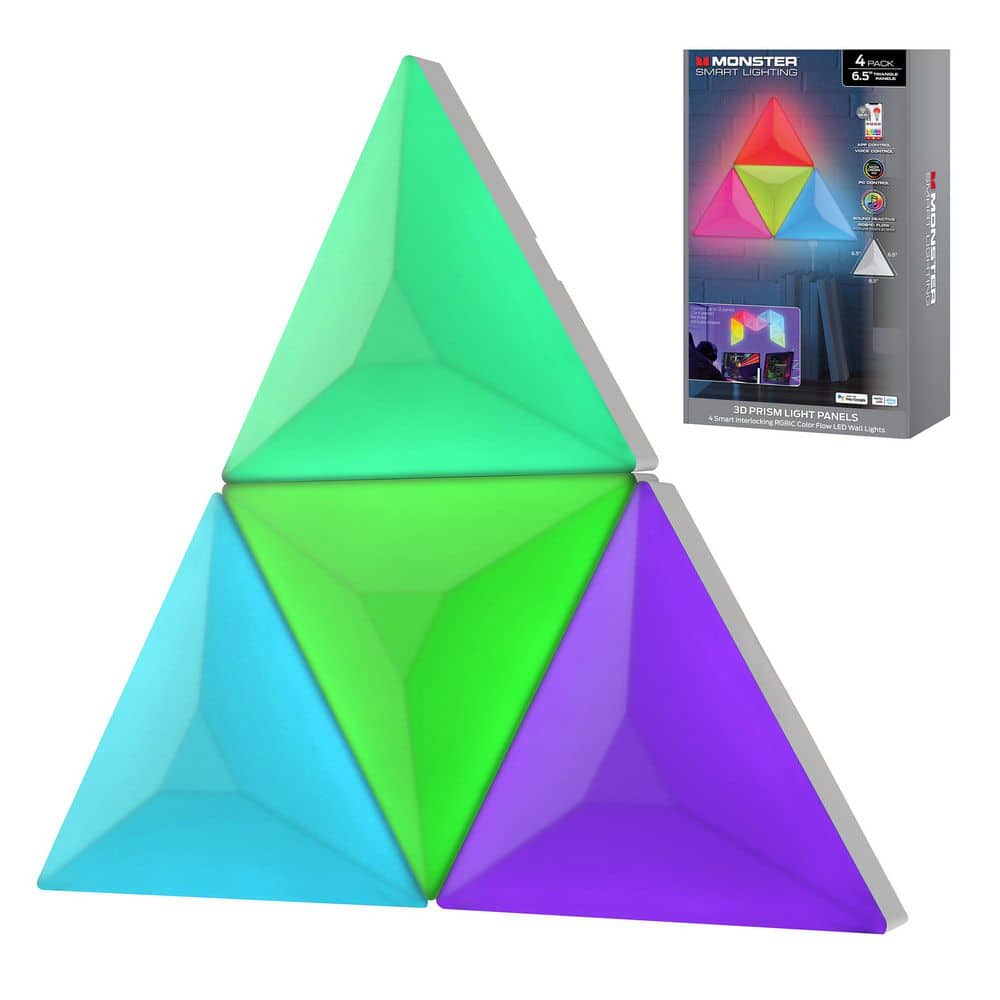 Monster 3D RGB+IC Prism Lights, 4 Interlocking Smart Multi-Colored LED ...