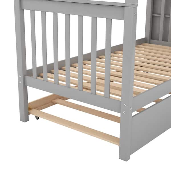 Qualler Lightsey Gray Twin Over Twin Bunk Bed with Trundle and Storage BWM000304E The Home Depot