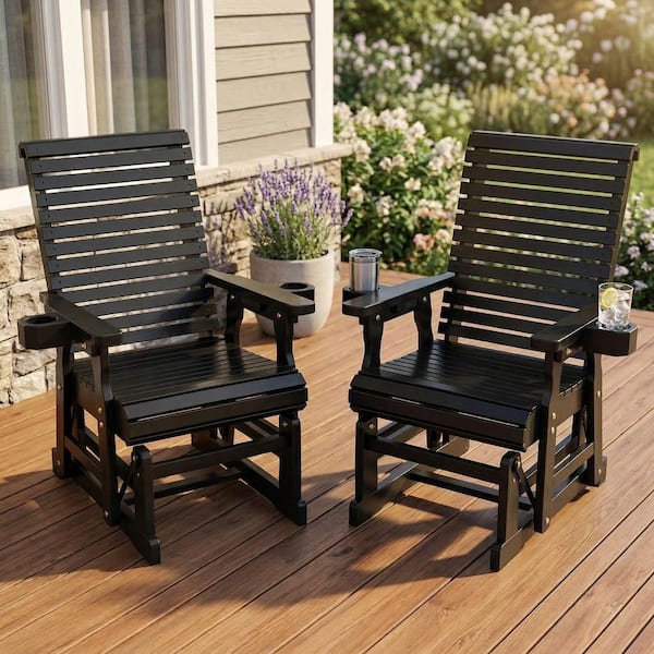 Innovaze 2-Pieces Wood Outdoor Glider Set with High Back, Deep ...