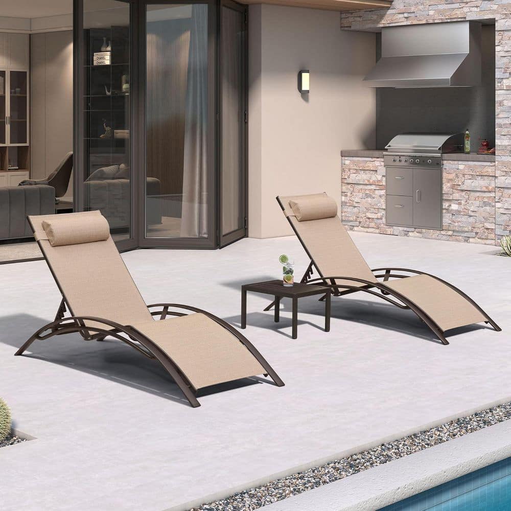 PURPLE LEAF Patio Chaise Lounge Set Outdoor Beach Pool Sunbathing Lawn ...