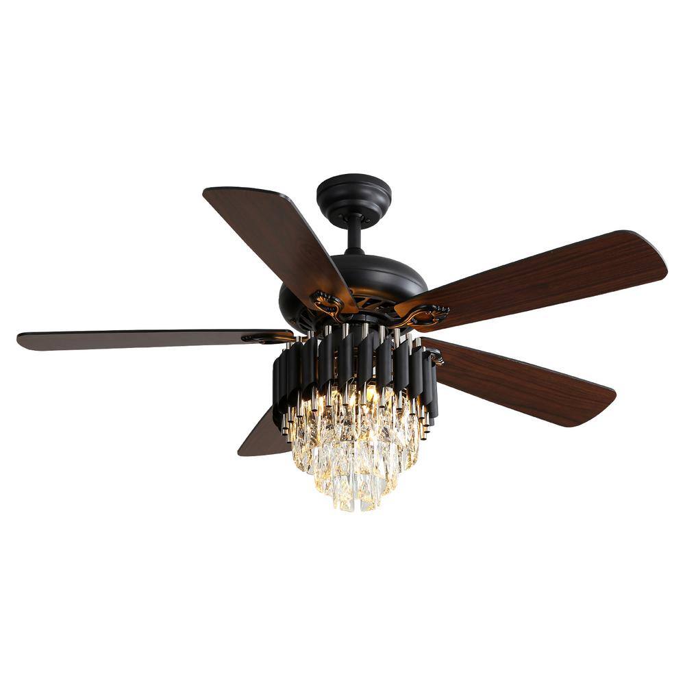 Jushua 52 in. Indoor Matte Black Classics Ceiling Fan with 3 Speed Wind ...