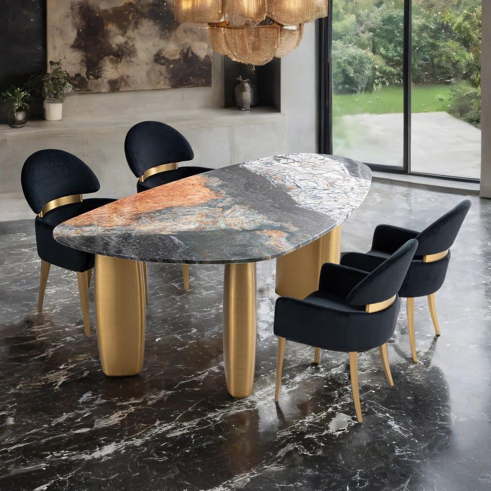 Furniture of America Varand 5-Piece Rectangle Black/Gray/Matte Gold ...