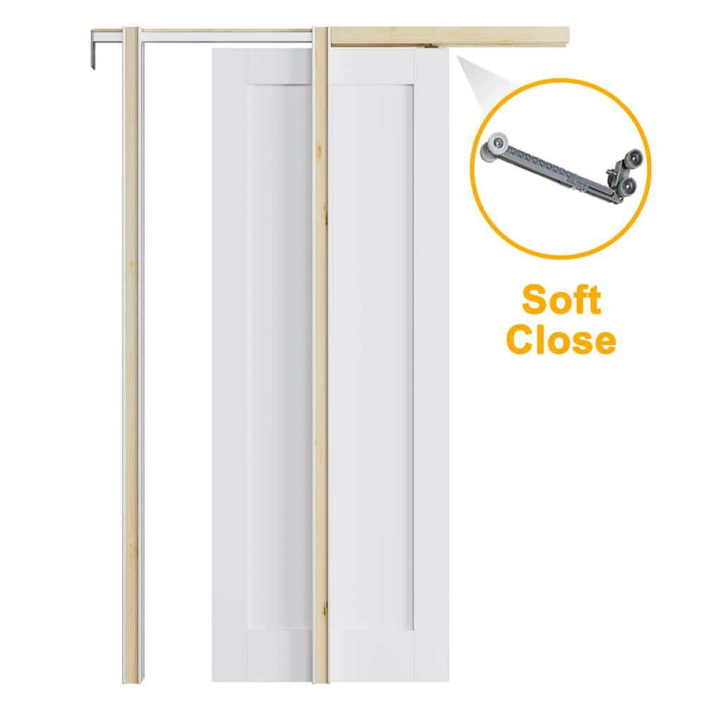 ARK DESIGN 36 in. x 80 in. White Wood Pocket Door Frame and Hardware ...
