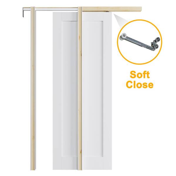 ARK DESIGN 36 in. x 80 in. White Wood Pocket Door Frame and Hardware ...