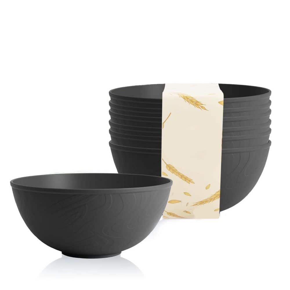 Anqtovp 7 in. 40 fl. oz. Black Black Wheat Straw Fiber Bowl Kitchen Set ...