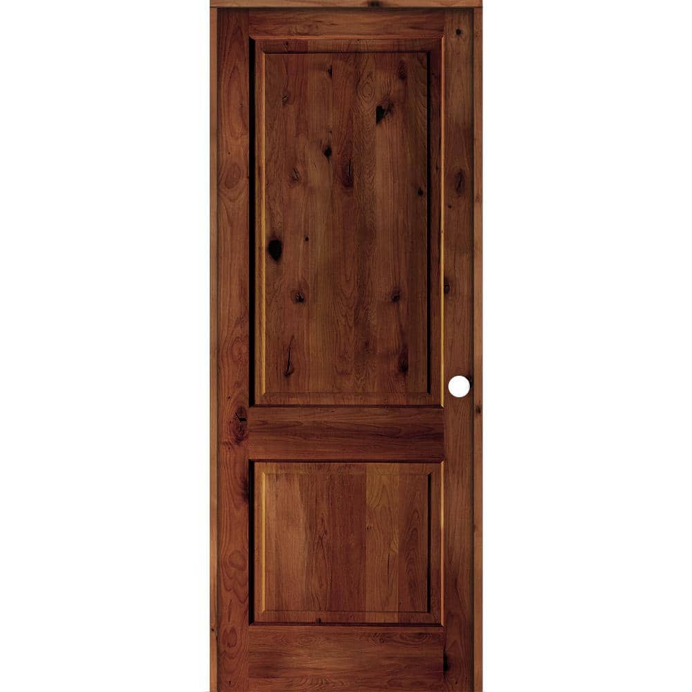 Krosswood Doors 42 in. x 96 in. Rustic Knotty Alder Wood 2-Panel Left ...