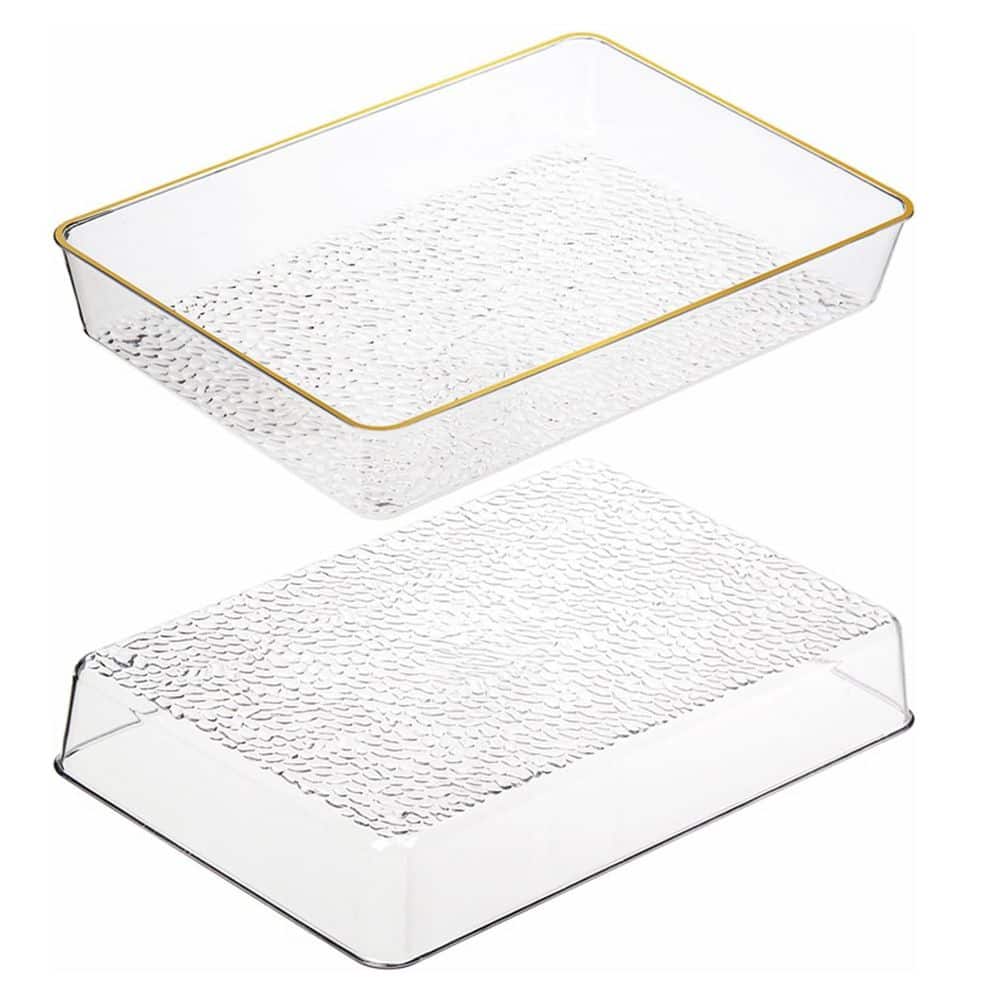 4-Pack 12 in. x 8 in. Clear Plastic Rectangular Serving Trays - Gold ...