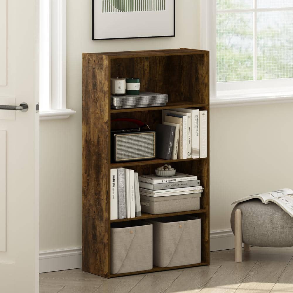 Furinno Pasir 41.7 in. Tall Amber Pine Wood 4-Shelf Standard Bookcase ...