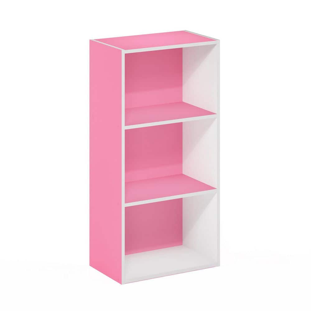 Furinno Luder 31.4 in. Pink/White 3-Shelf Standard Bookcase 21050PIWH ...