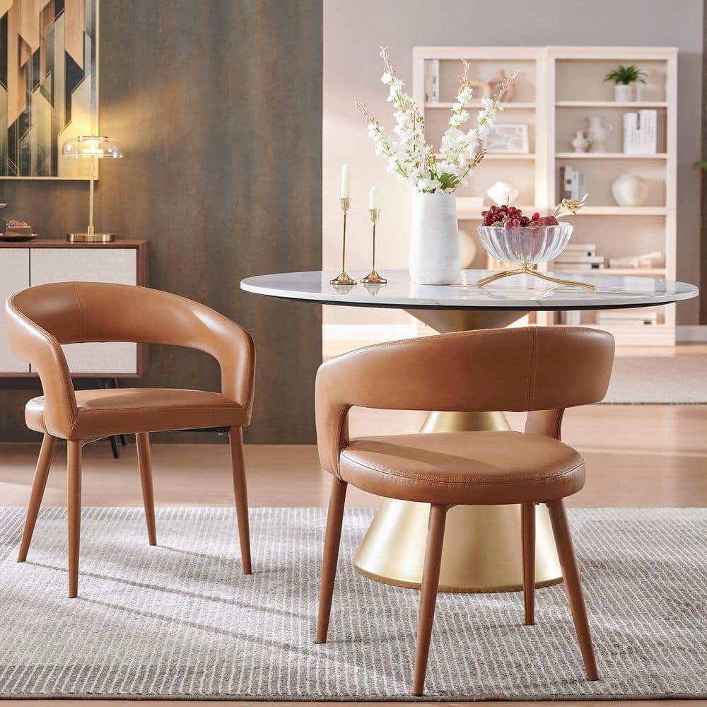 Morden Fort Modern 3-Piece Faux Marble Round Dining Table with Caramel ...