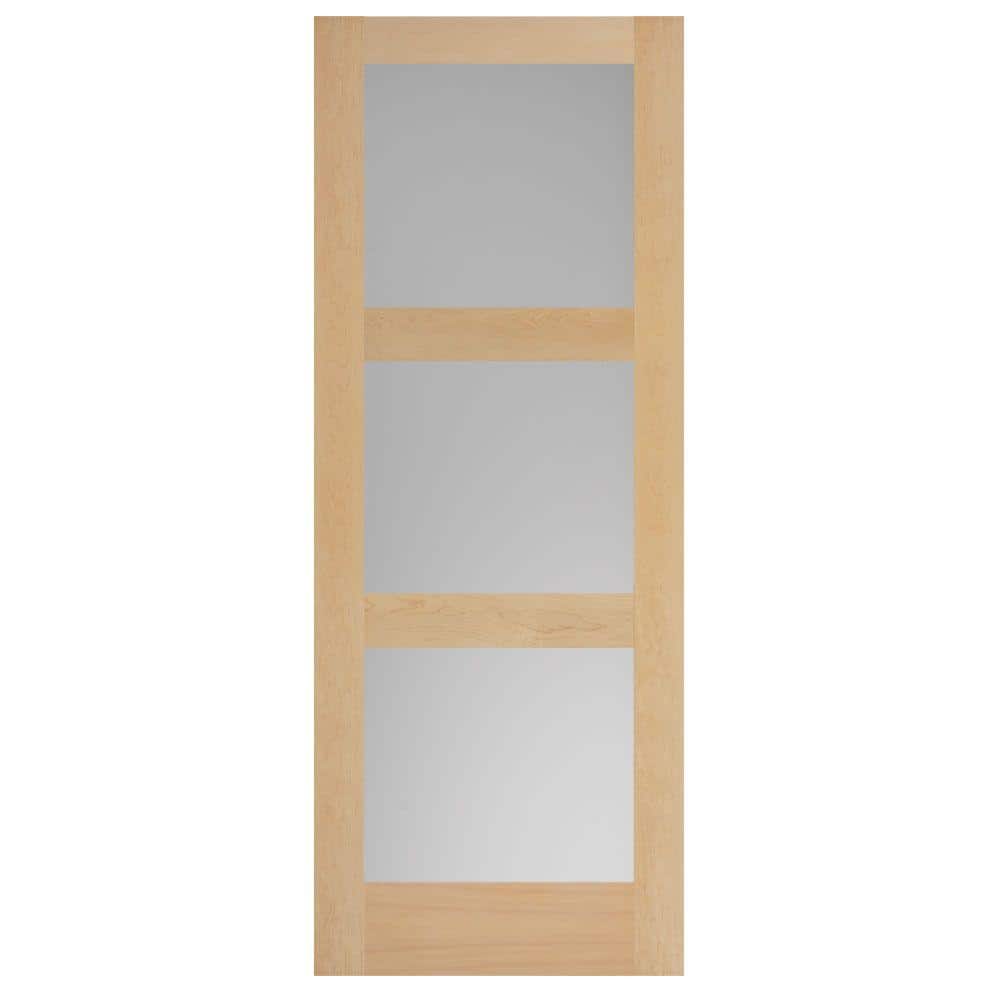 Masonite 40 in. x 84 in. Maple Veneer 3-Lite Equal Solid Wood Interior ...