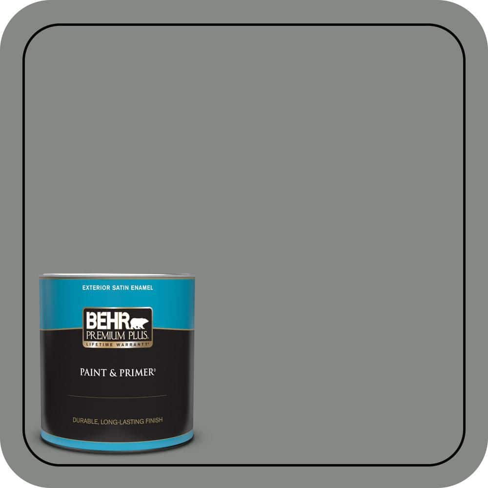 BEHR PREMIUM PLUS 1 qt. #PPU25-17 Euro Gray Satin Enamel Exterior Paint ...